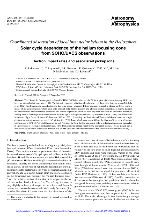 (PDF) Solar cycle dependence of the helium focusing cone from SOHO/UVCS ...