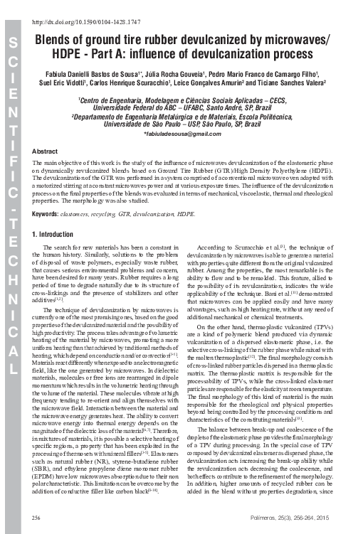 (PDF) Blends of ground tire rubber devulcanized by microwaves/HDPE ...