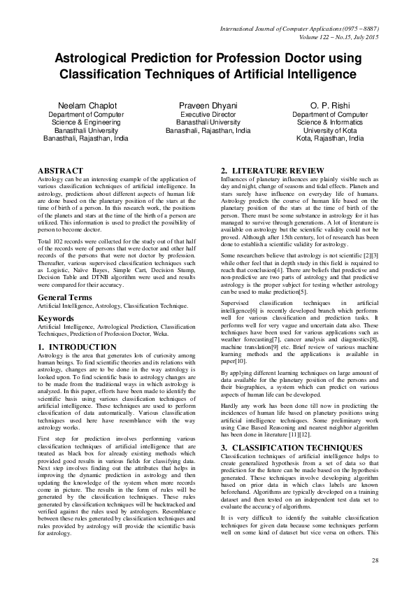 (PDF) Astrological Prediction for Profession Doctor using ...