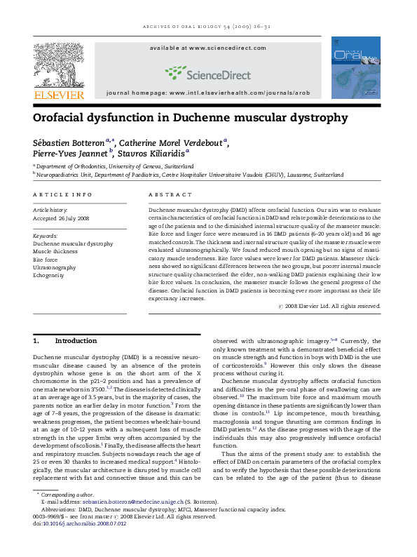 (PDF) Orofacial dysfunction in Duchenne muscular dystrophy