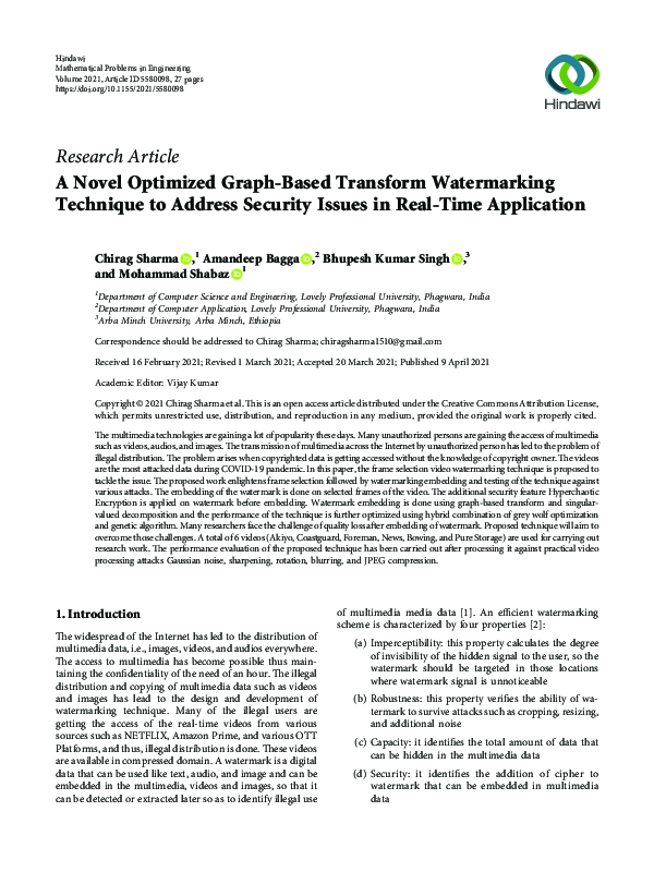 Pdf A Novel Optimized Graph Based Transform Watermarking Technique To Address Security Issues