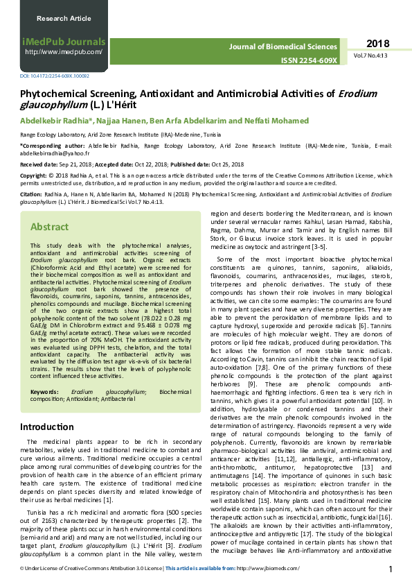 (PDF) Phytochemical screening, antioxidant, and antimicrobial activities of the crude leaves ...