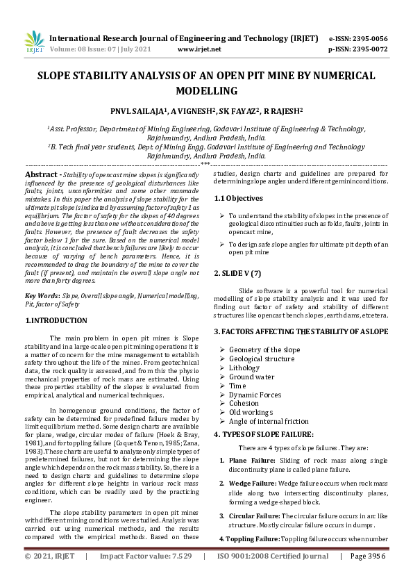 (PDF) IRJET- SLOPE STABILITY ANALYSIS OF AN OPEN PIT MINE BY NUMERICAL MODELLING
