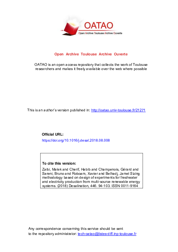 Pdf Sizing Methodology Based On Design Of Experiments For Freshwater