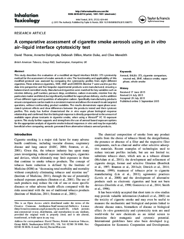(PDF) A comparative assessment of cigarette smoke aerosols using an in ...