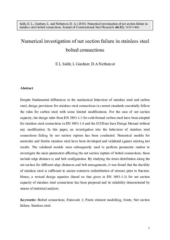 (PDF) Numerical investigation of net section failure in stainless steel ...