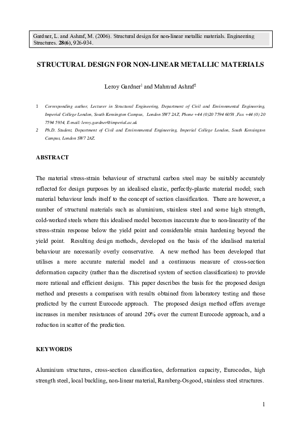 (PDF) Structural design for non-linear metallic materials