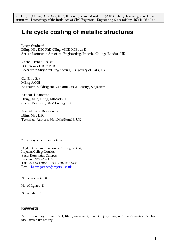 (PDF) Life-cycle costing of metallic structures