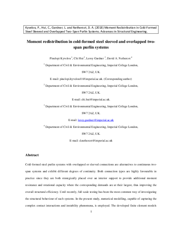 (PDF) Moment redistribution in cold-formed steel sleeved and overlapped ...