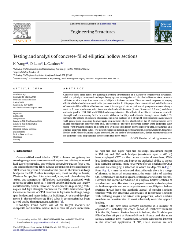 (PDF) Testing and analysis of concrete-filled elliptical hollow sections