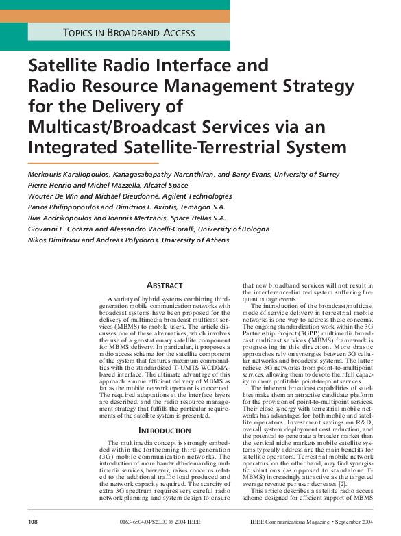 (PDF) Satellite radio interface and radio resource management strategy ...