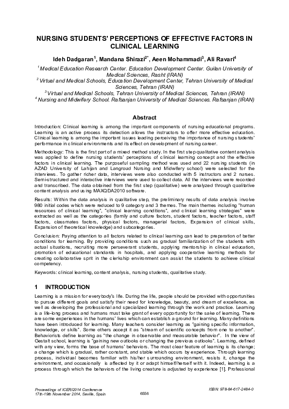 (PDF) Nursing Students' Perceptions of Effective Factors in Clinical Learning