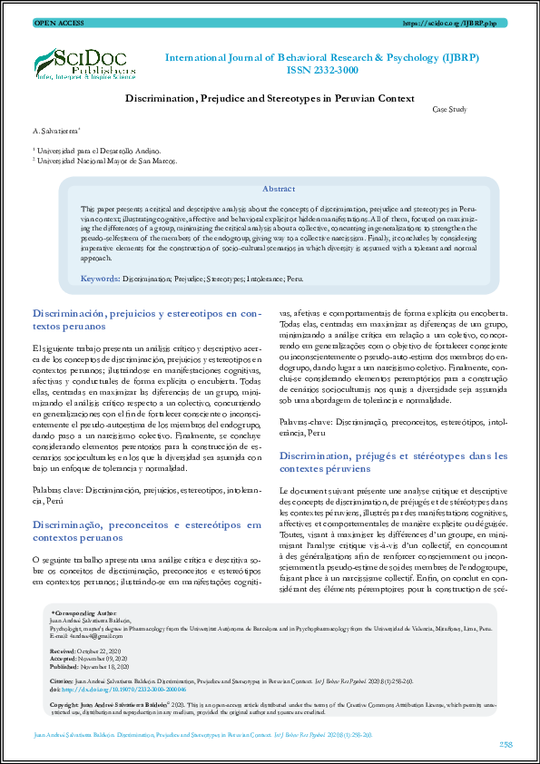 (PDF) Discrimination, Prejudice and Stereotypes in Peruvian Context ...