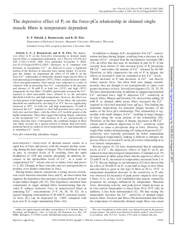 (PDF) The depressive effect of Pi on the force-pCa relationship in ...