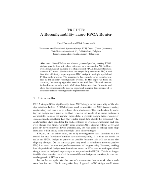 Pdf Troute A Reconfigurability Aware Fpga Router Dirk Stroobandt