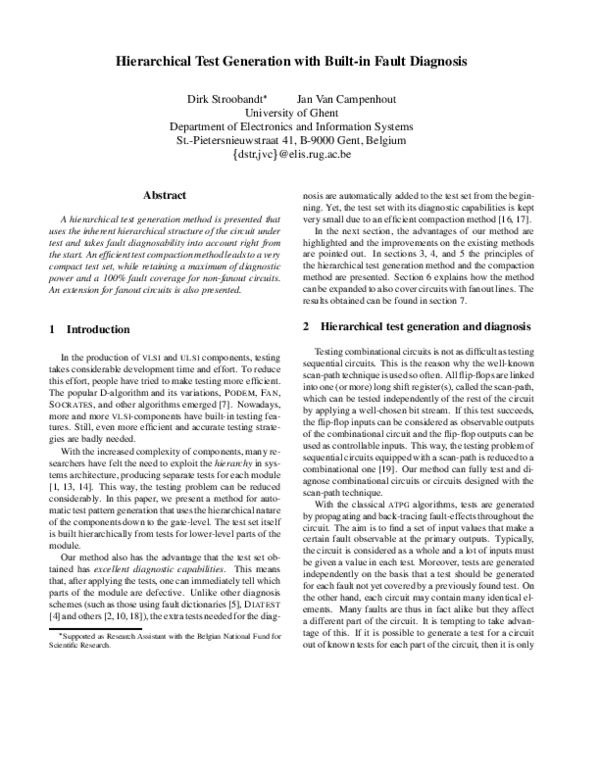 Pdf Hierarchical Test Generation With Built In Fault Diagnosis