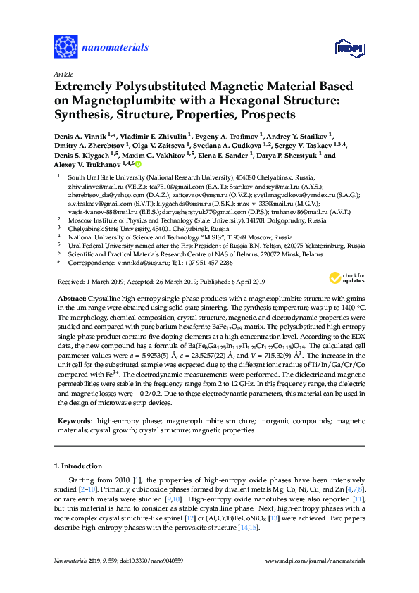 (PDF) Extremely Polysubstituted Magnetic Material Based on ...