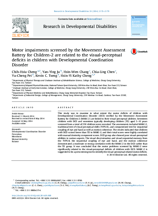 (PDF) Motor impairments screened by the Movement Assessment Battery for ...