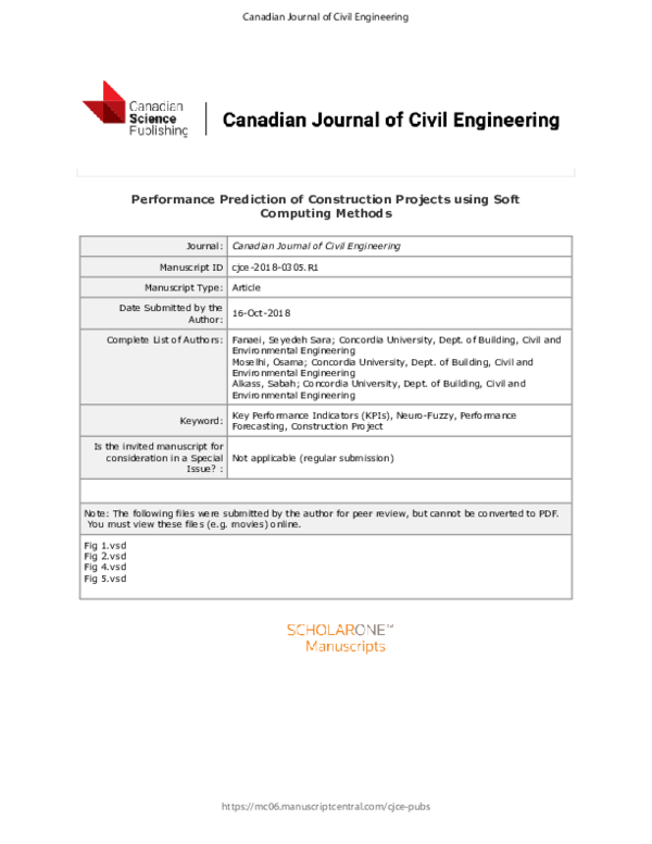 (PDF) Performance Prediction of Construction Projects using Soft Computing Methods