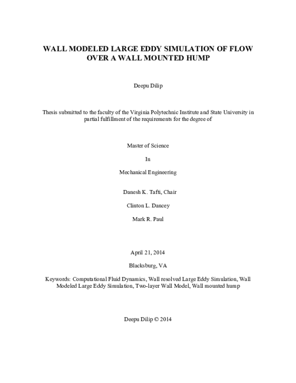 (PDF) Wall Modeled Large Eddy Simulation of Flow Over a Wall-Mounted Hump