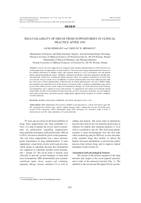 (PDF) Bioavailability of Drugs from Suppositories in Clinical Practice ...