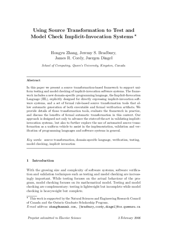 Pdf Using Source Transformation To Test And Model Check Implicit Invocation Systems