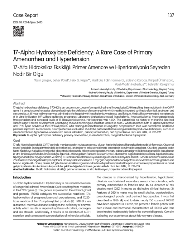(PDF) 17-Alpha Hydroxylase Deficiency: A Rare Case of Primary ...