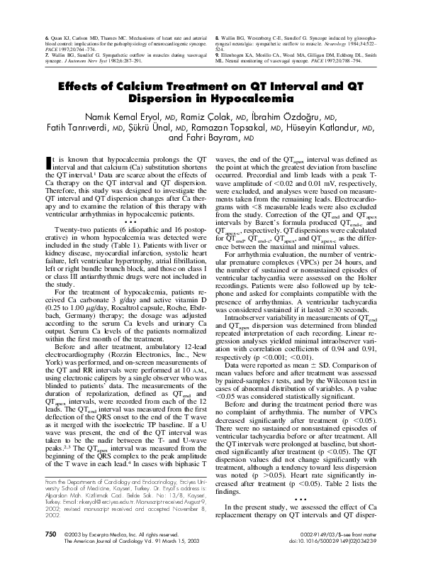 (PDF) Effects of calcium treatment on QT interval and QT dispersion in ...