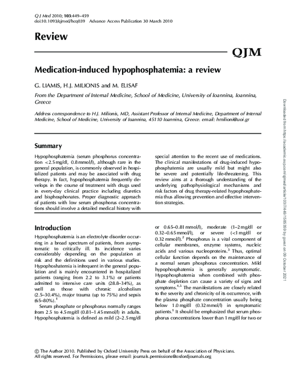(PDF) Medication-induced hypophosphatemia: a review