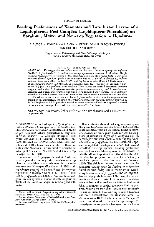 (PDF) Feeding Preferences of Neonates and Late Instar Larvae of a ...