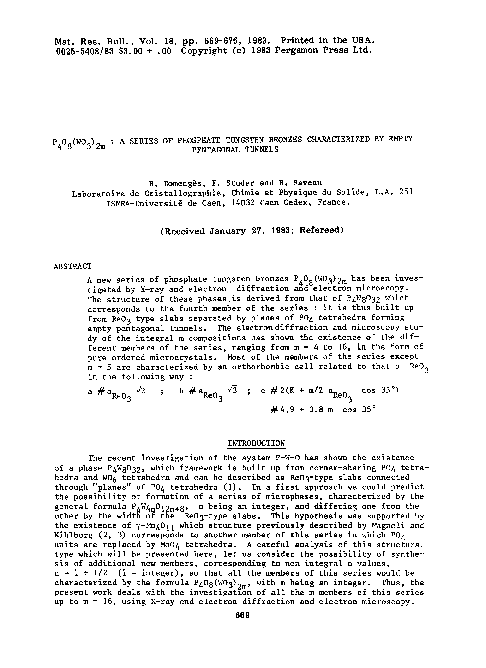 (PDF) P4O8(WO3)2m: A series of phosphate tungsten bronzes characterized ...