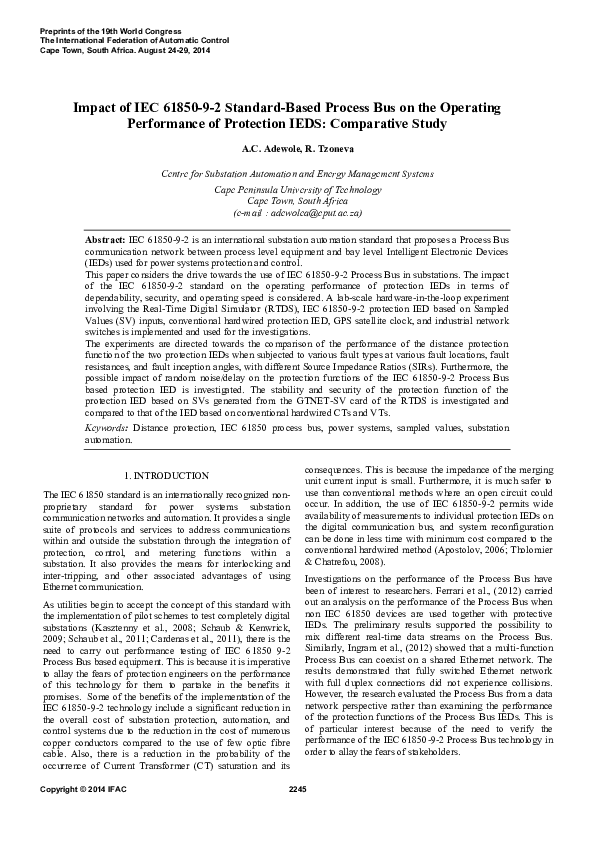 (PDF) Impact of IEC 61850-9-2 Standard-Based Process Bus on the ...