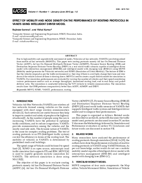 Pdf Effect Of Mobility And Node Density On The Performance Of Routing