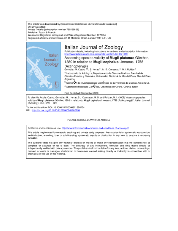 (PDF) Assessing species validity of Mugil platanus Günther, 1880 in ...