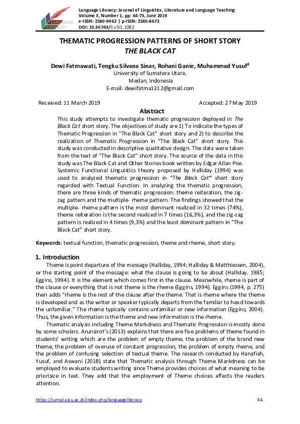 (PDF) Thematic Progression Patterns of Short Story the Black Cat
