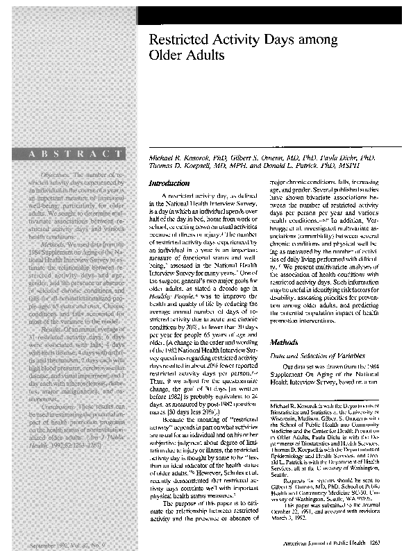 (PDF) Restricted activity days among older adults