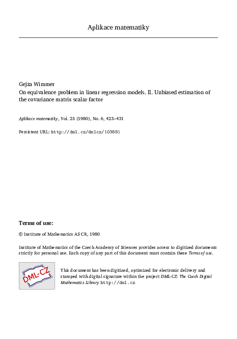 (PDF) On equivalence problem in linear regression models. II. Unbiased estimation of the ...