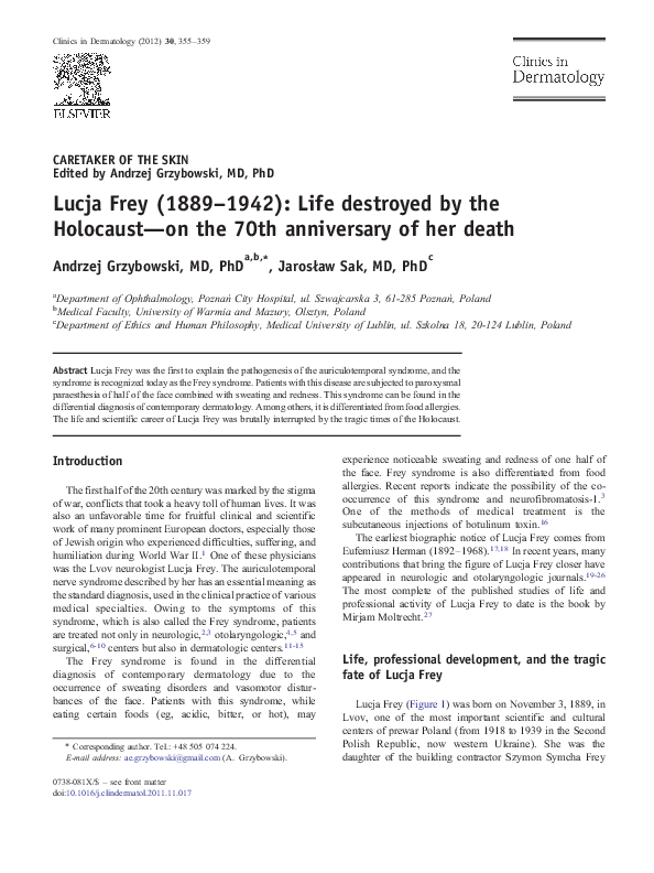 (PDF) Lucja Frey (1889–1942): Life destroyed by the Holocaust—on the ...