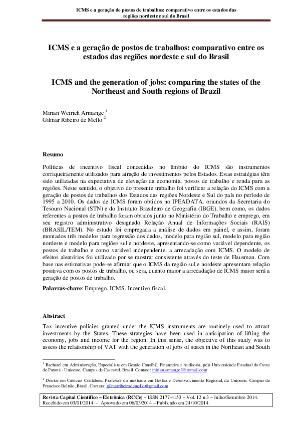 (PDF) ICMS and the generation of jobs: comparing the states of the ...