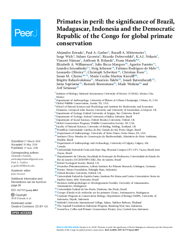 (PDF) Primates in peril: the significance of Brazil, Madagascar ...