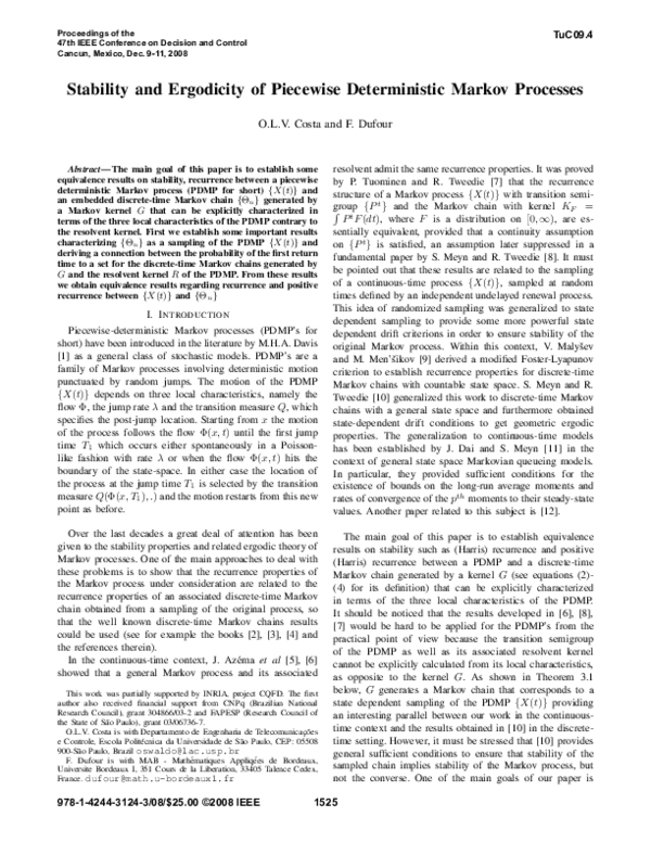 (PDF) Stability and Ergodicity of Piecewise Deterministic Markov Processes