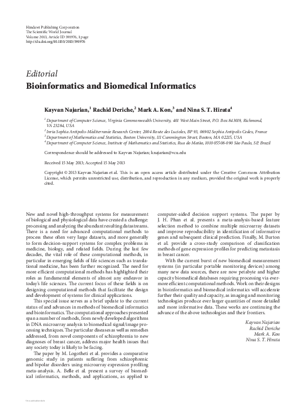 Bioinformatics and biomedical informatics