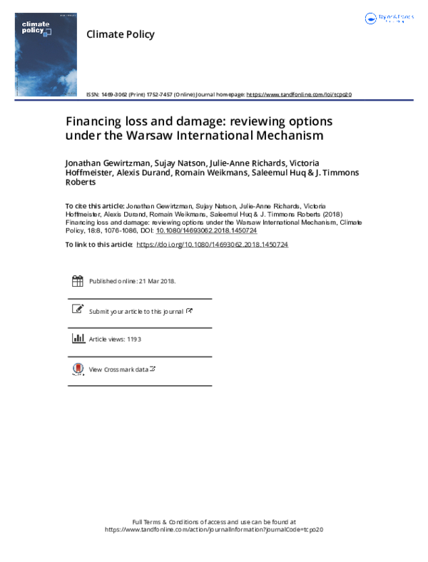 (PDF) Financing loss and damage: reviewing options under the Warsaw ...