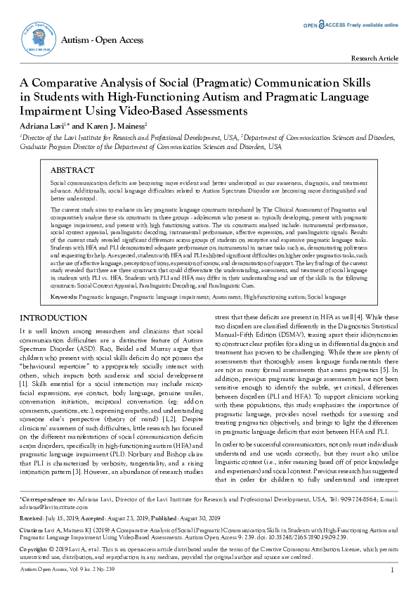 (PDF) A Comparative Analysis of Social (Pragmatic) Communication Skills ...
