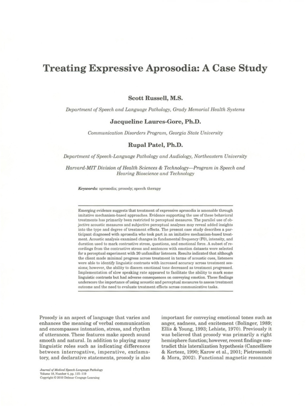 (PDF) Treating Expressive Aprosodia: A Case Study