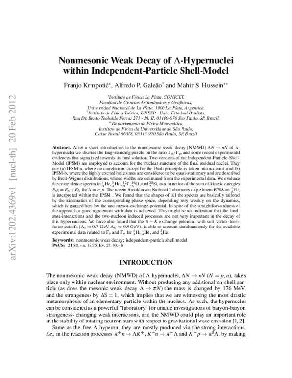 (PDF) Nonmesonic weak decay of Lambda-hypernuclei within independent-particle shell-model