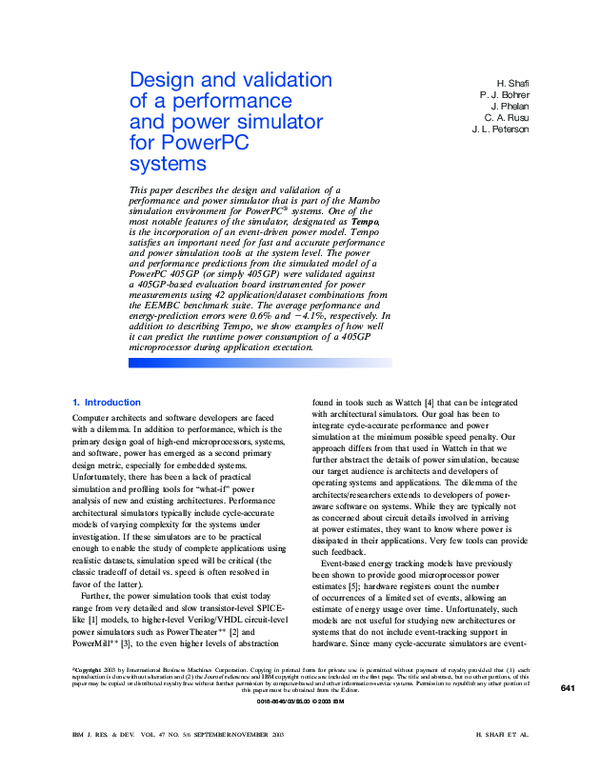 (PDF) Design and validation of a performance and power simulator for PowerPC systems