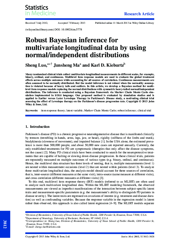 (PDF) Robust Bayesian inference for multivariate longitudinal data by using normal/independent ...