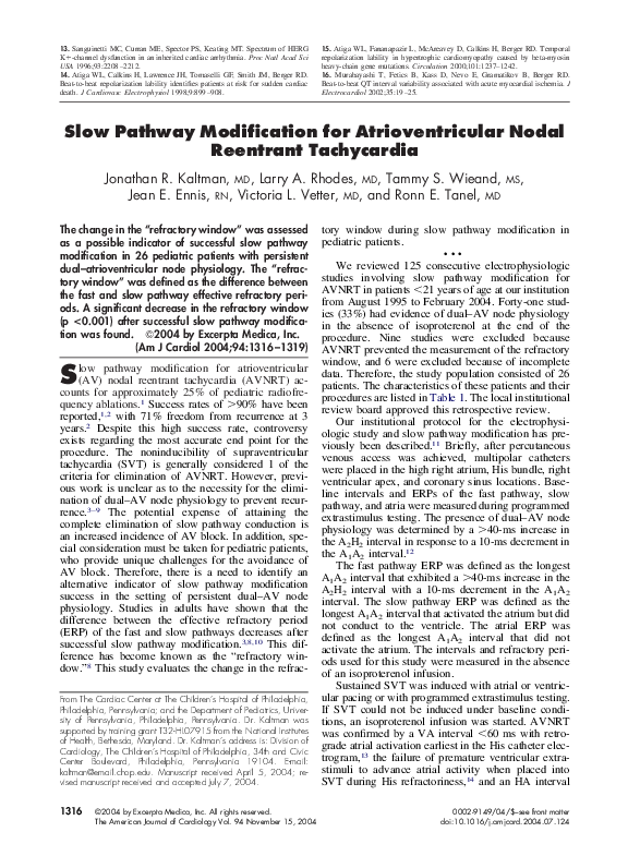 (PDF) Slow pathway modification for atrioventricular nodal reentrant ...