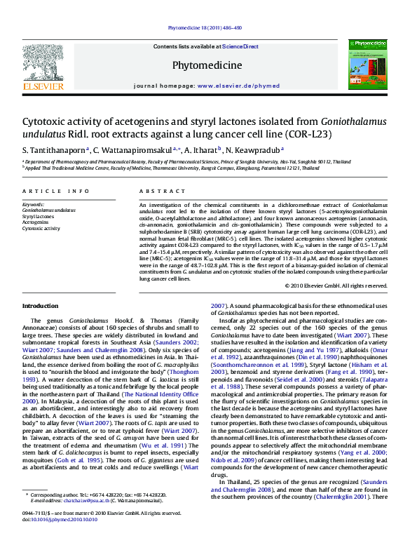 (PDF) Cytotoxic activity of acetogenins and styryl lactones isolated ...